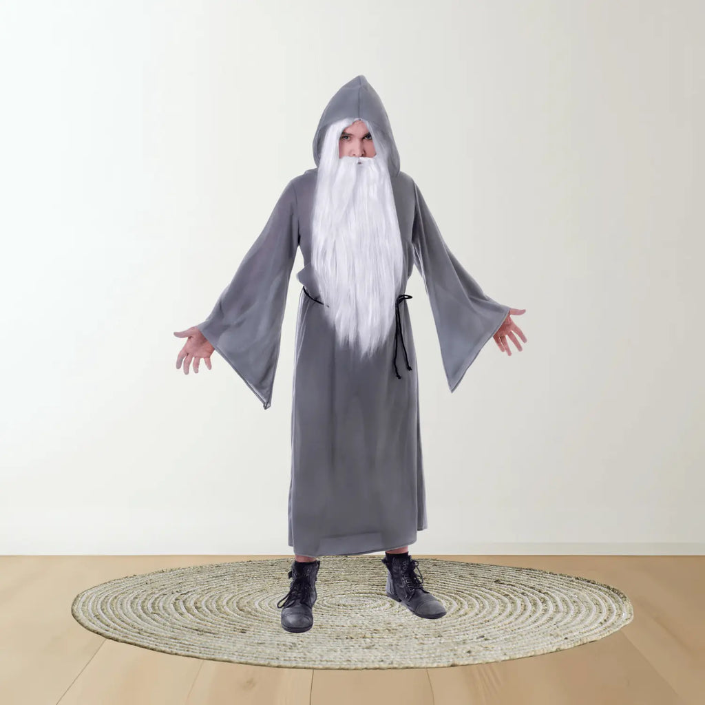 Adult Wizard Cloak Costume - Magical Grey Robe & Belt – The Party Hut ...